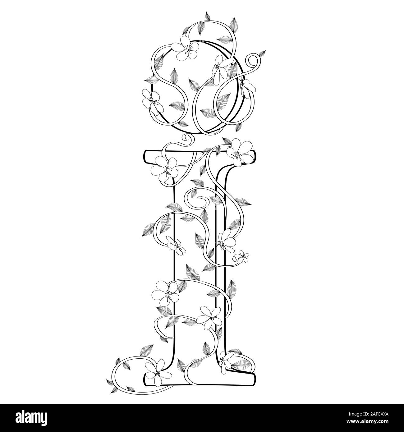 Letter I floral sketch over white background Stock Vector Image & Art ...