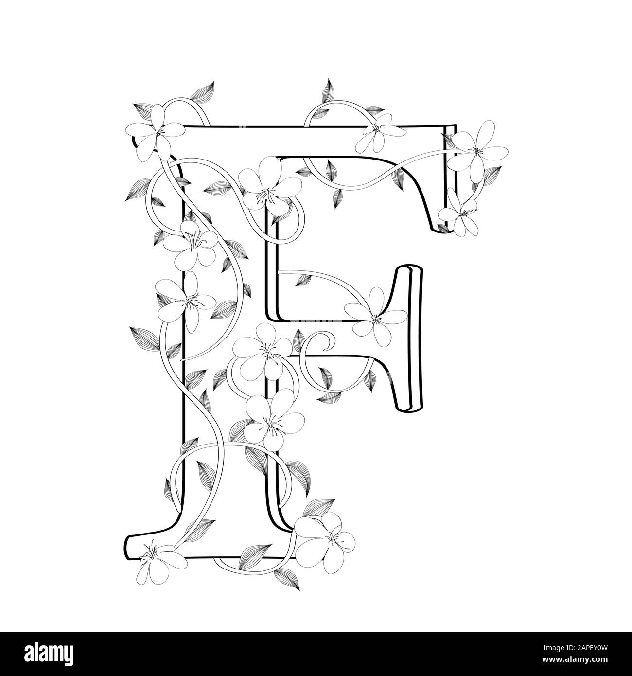 Letter F floral sketch over white background Stock Vector Image & Art ...