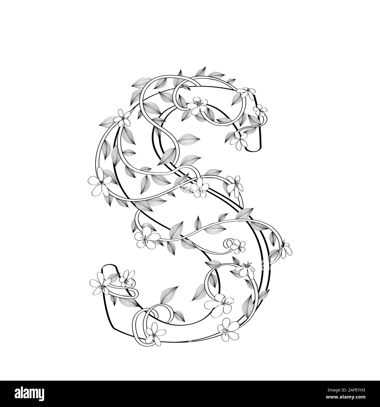 Letter S floral sketch over white background Stock Vector Image & Art ...