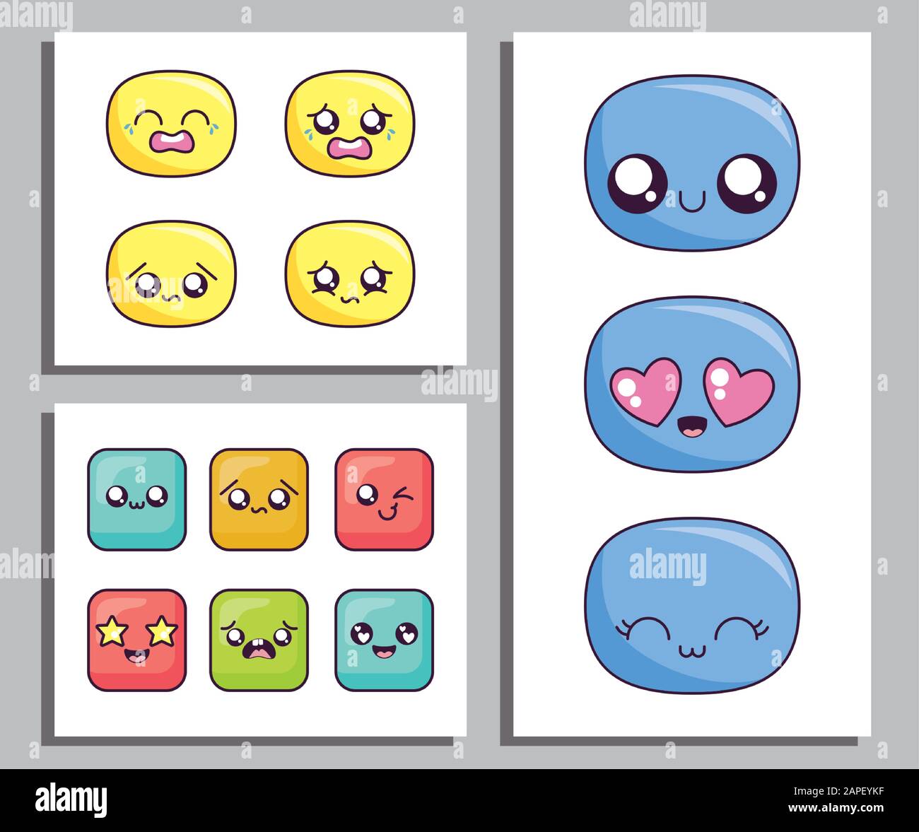 cartoon face icon set design, Kawaii expression cute character funny ...