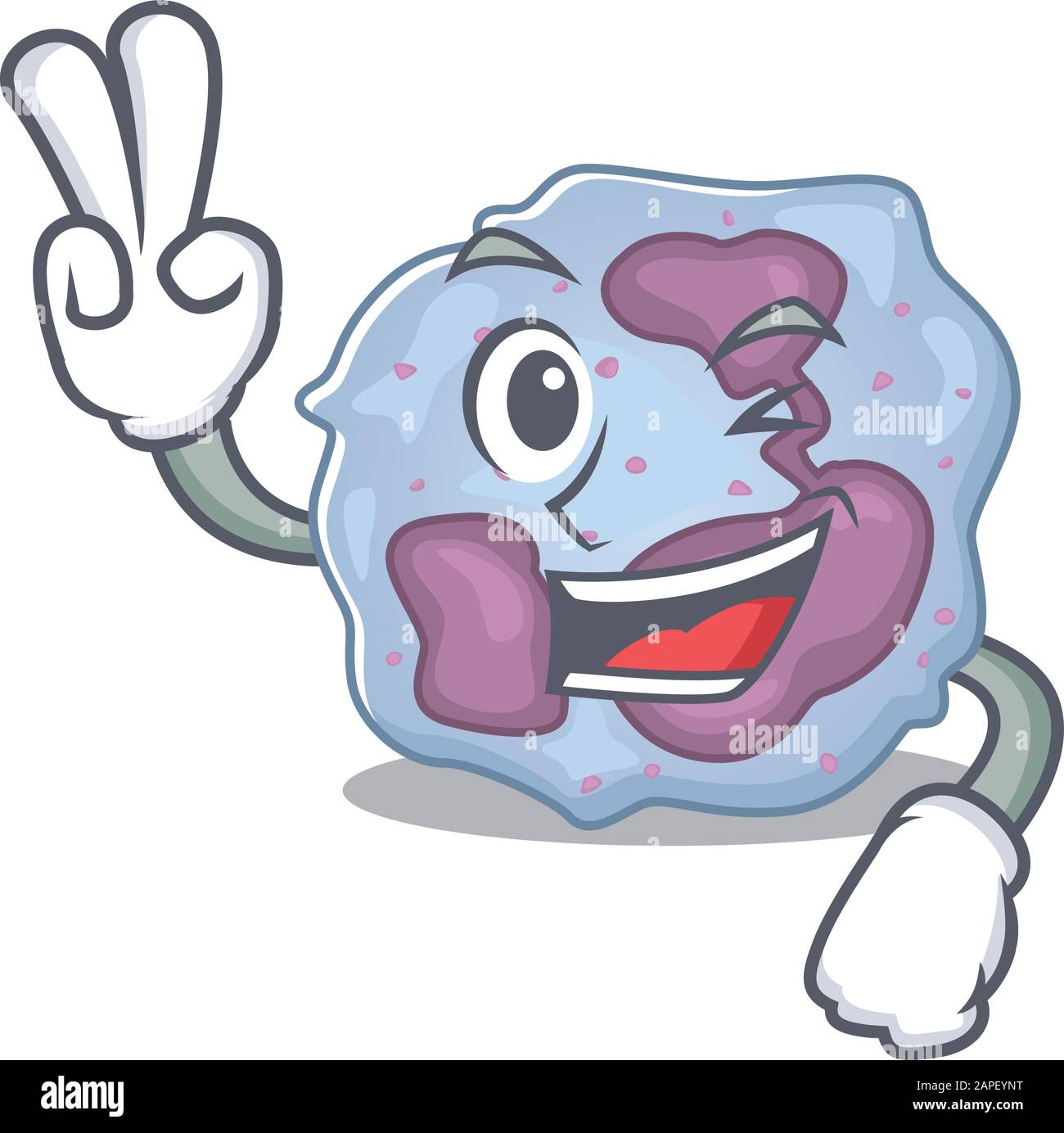 Smiley mascot of leukocyte cell cartoon Character with two fingers ...