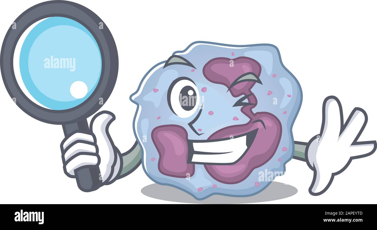 Cool and Smart leukocyte cell Detective cartoon mascot style Stock ...