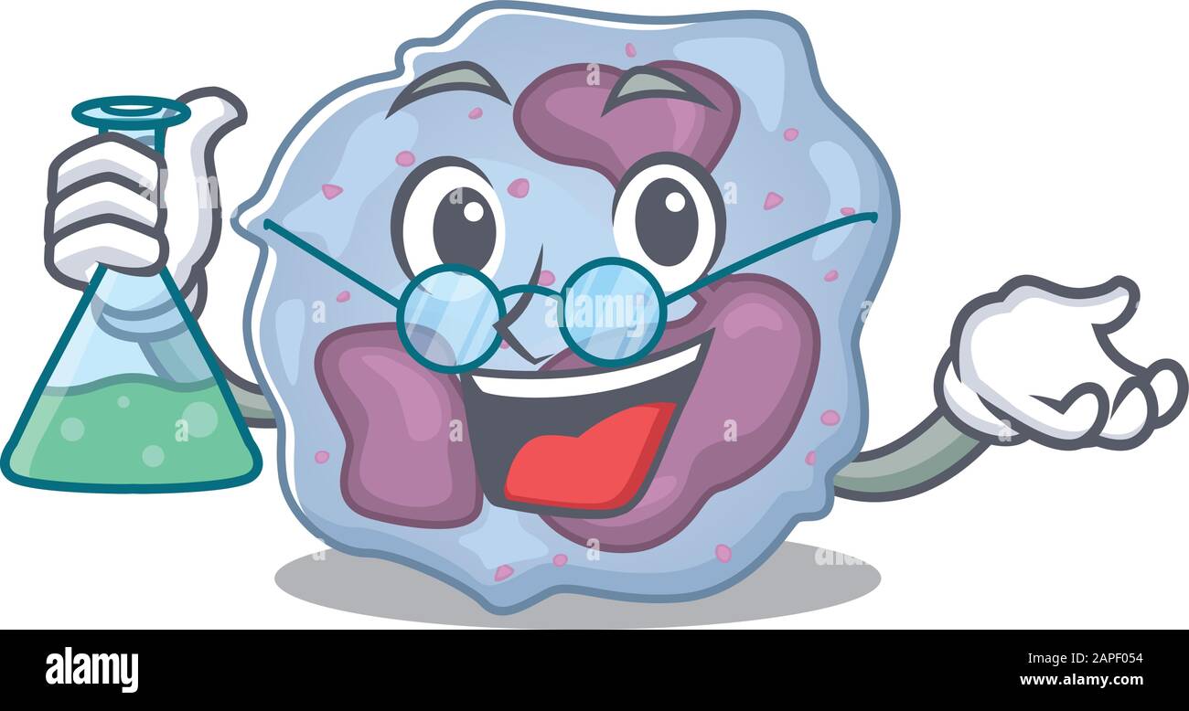 Smart Professor leukocyte cell cartoon character with glass tube Stock ...