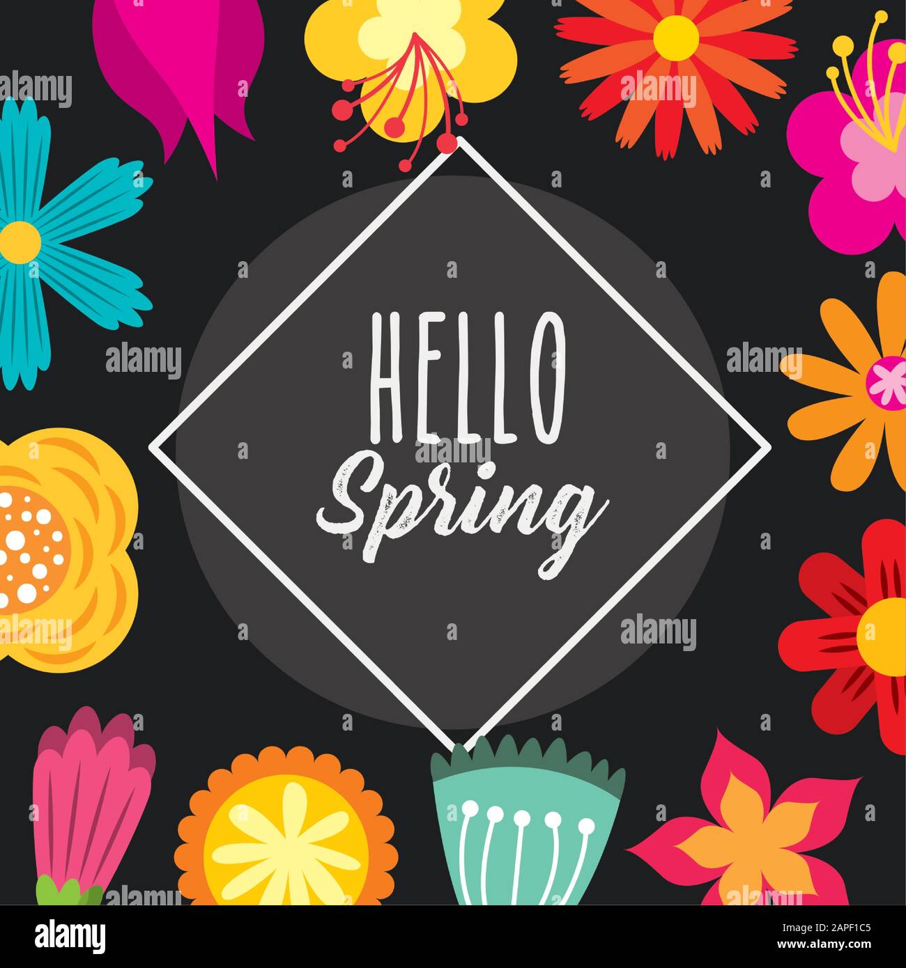 hello spring poster with floral frame Stock Vector Image & Art - Alamy