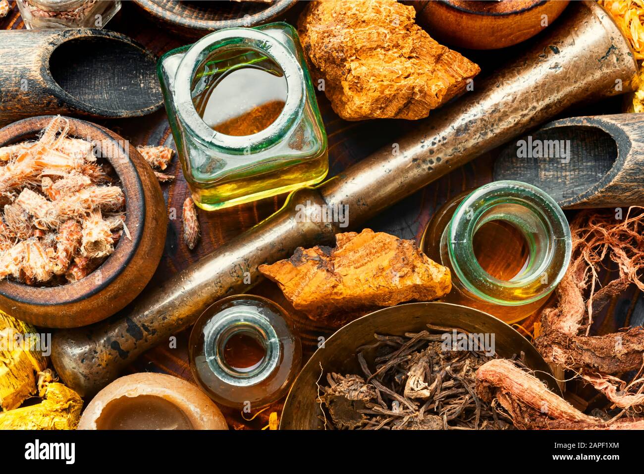 Herbal medicine,medicinal herbs and herbal medicinal root.Set healing ...