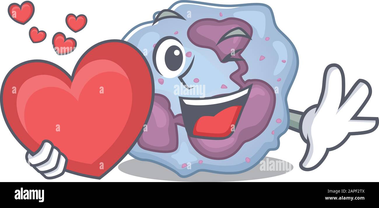 Funny Face leukocyte cell cartoon character holding a heart Stock ...
