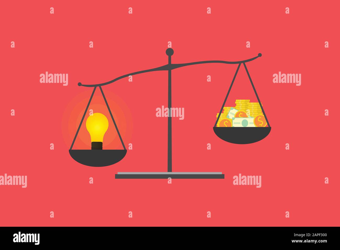 business finance concept, Idea bulb and money balance on scale ...