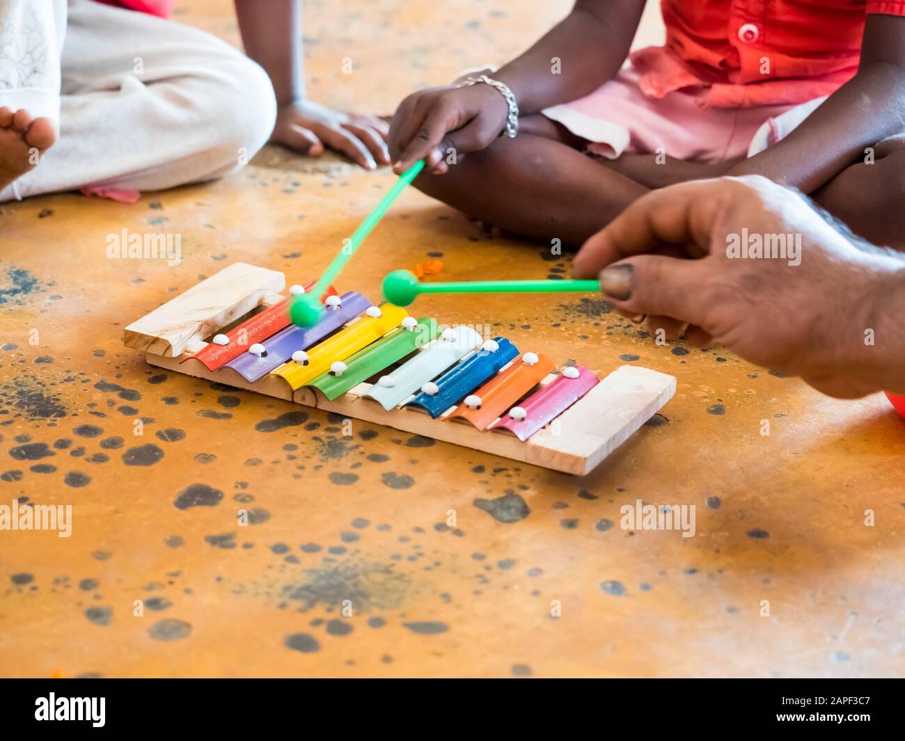 Interior of poor kids playing room creche with unidentified cute ...