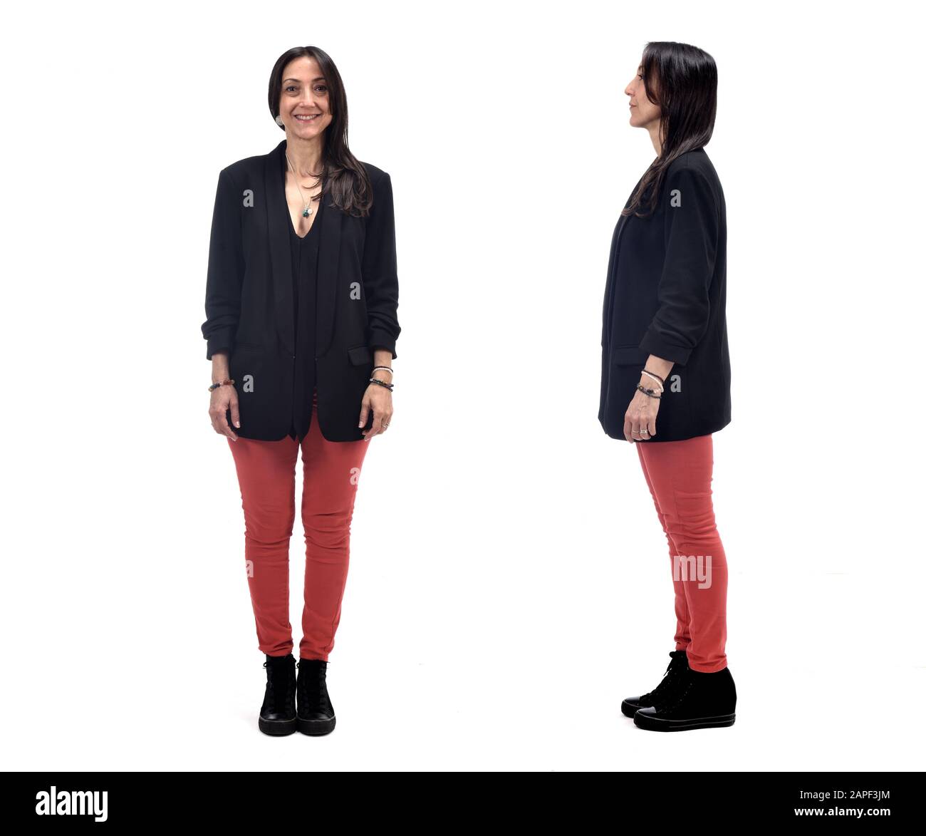 front and profile of a woman on white background Stock Photo - Alamy