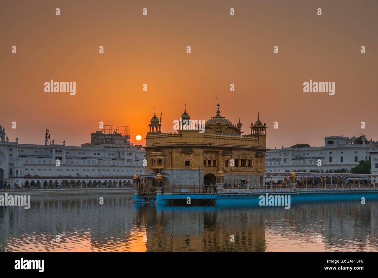 Sunset at Golden temple of Sikh, also Harmandir Sahib, holiest Gurdwara ...