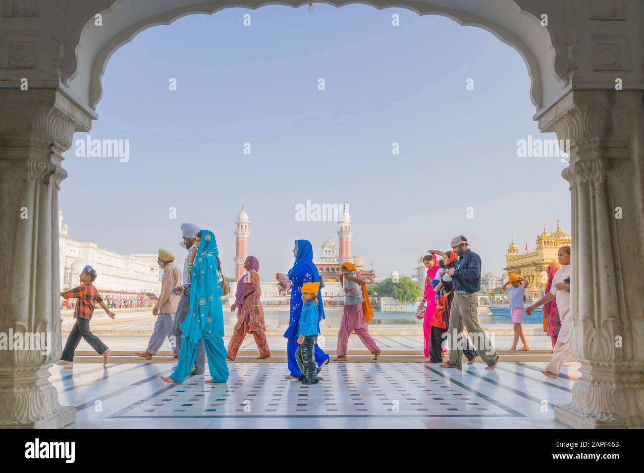 Pilgrims at Golden temple of Sikh, also Harmandir Sahib, holiest ...