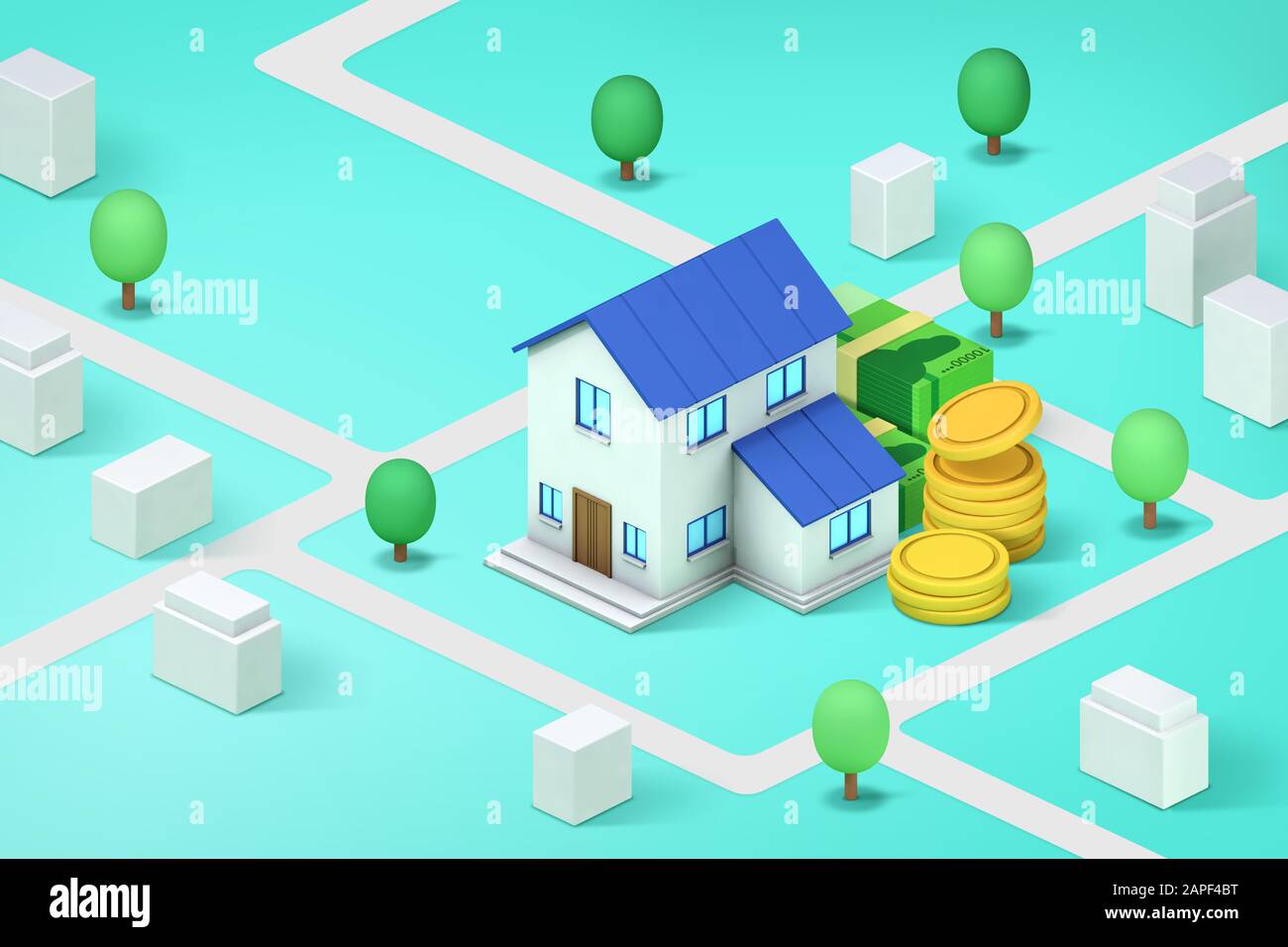 Real estate isometric concept with 3d city district and houses 001 ...