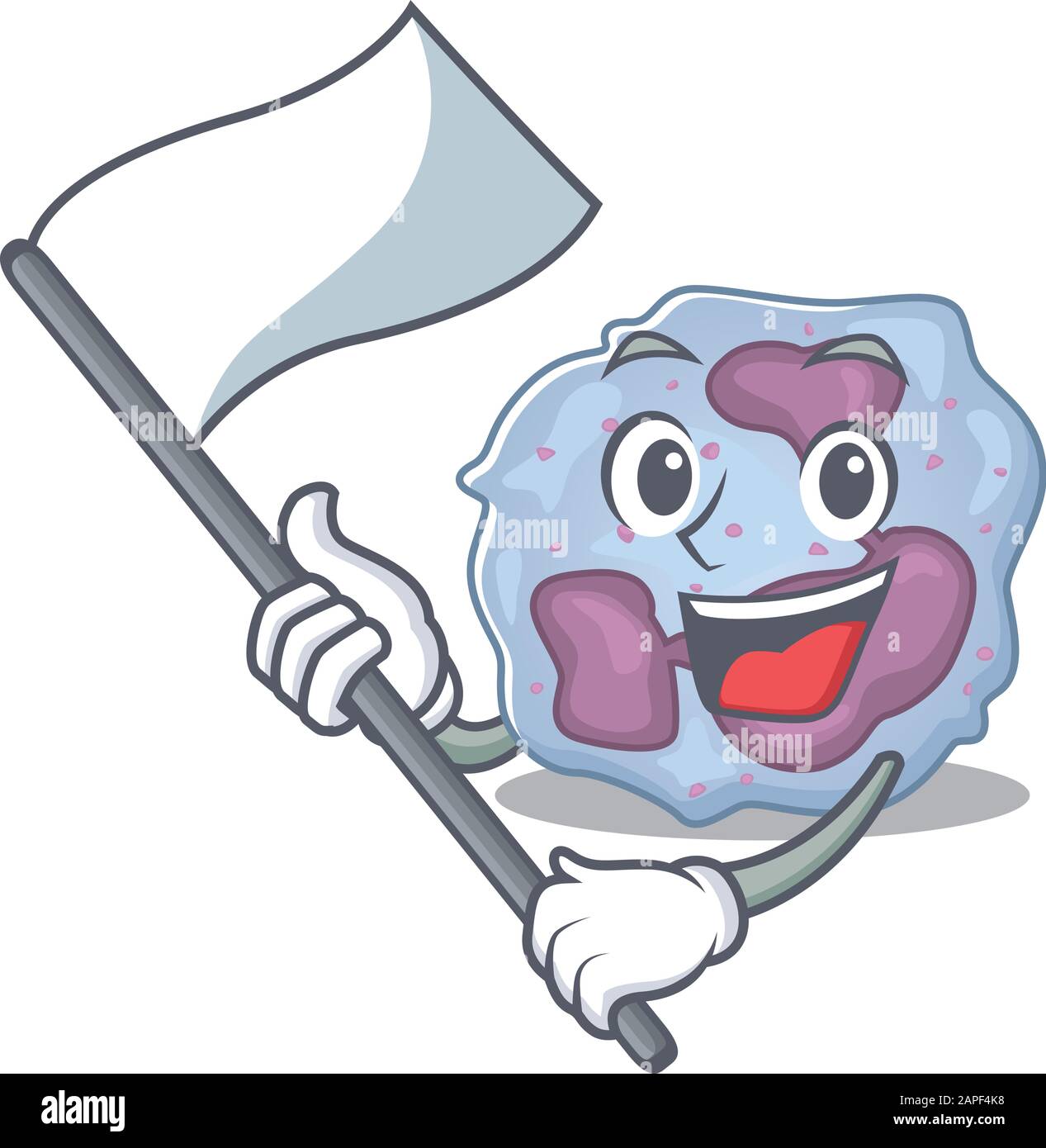 Funny leukocyte cell cartoon character style holding a standing flag ...