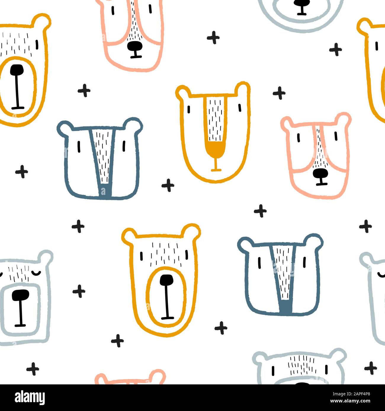 seamless teddy bear pattern vector pattern. Hand Drawn Vector ...