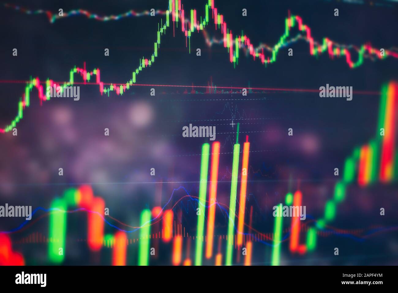 financial candlestick chart with line graph and stock numbers on ...