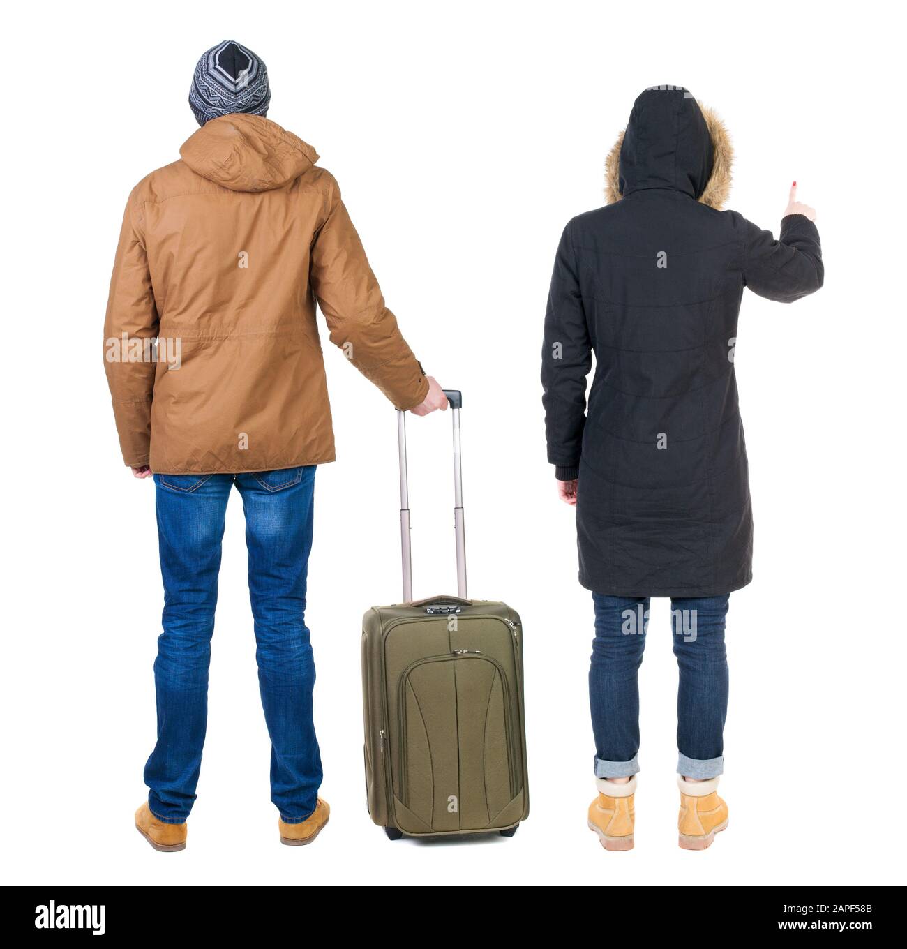 Female winter luggage rear view hi-res stock photography and images - Alamy