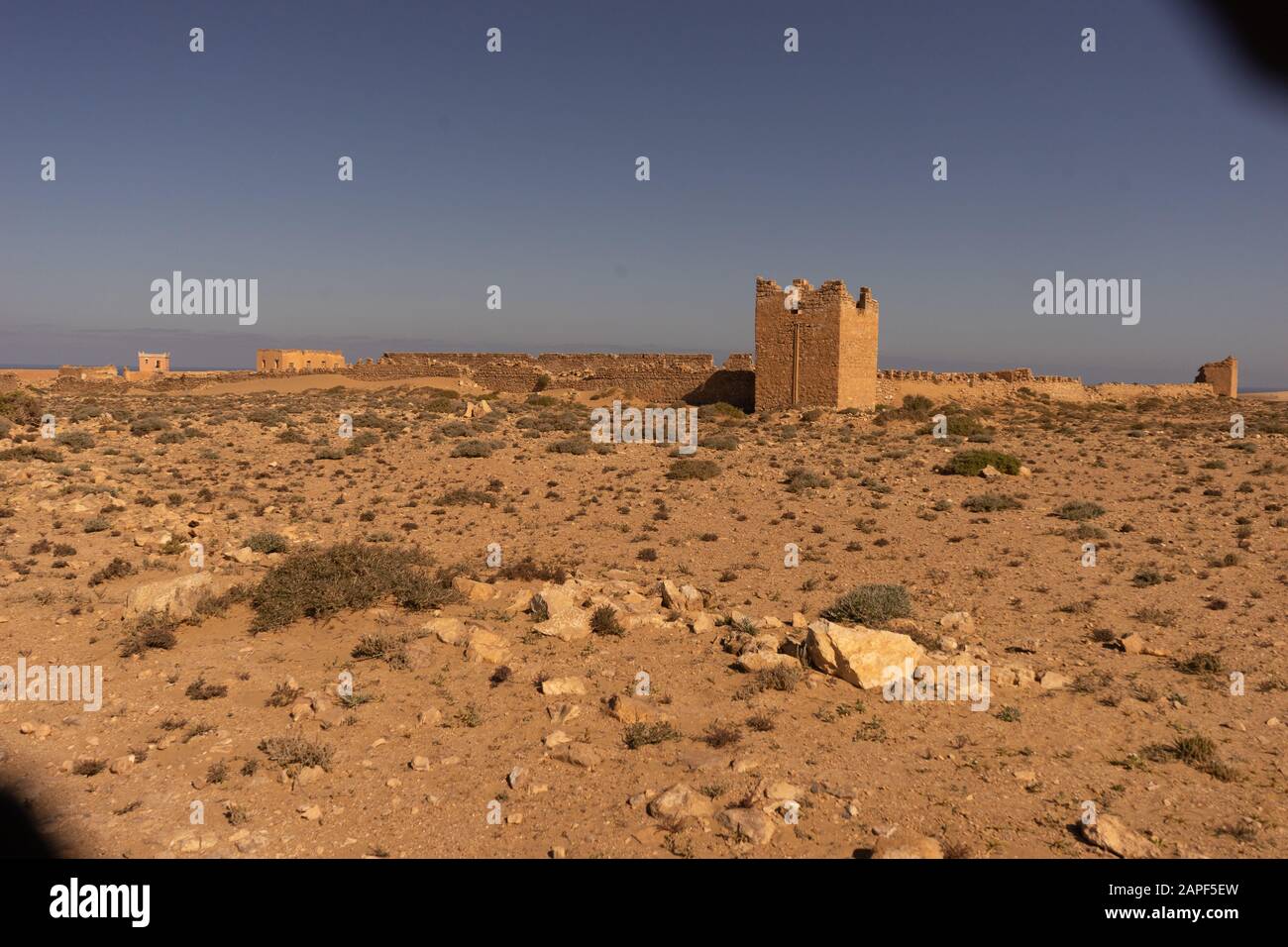 The ruins of fort Aoreora at the Plage Blanche in the south of morocco ...