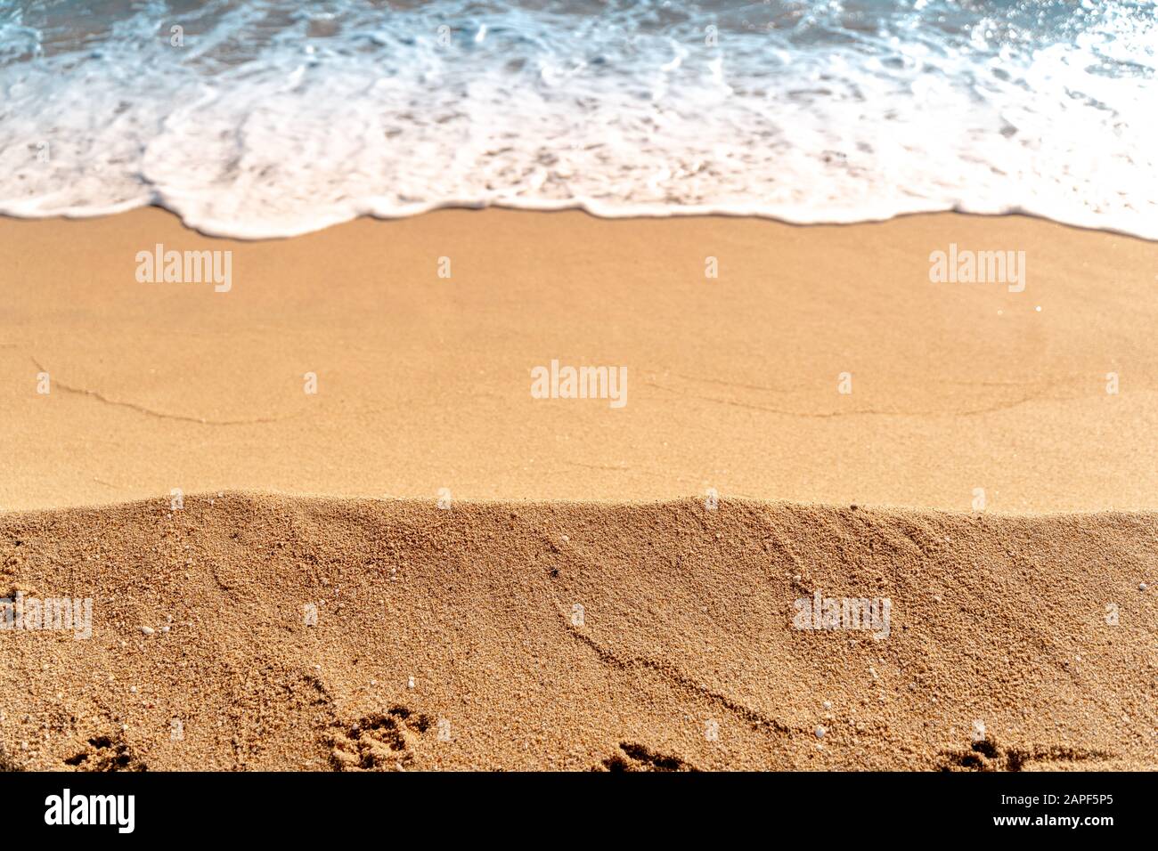 Minimal composition of sand and sea water. Aerial view. Copy space ...