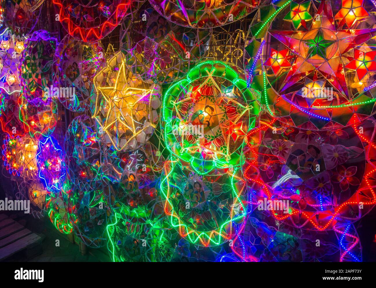 Colorful lanterns in a Christmas market in Las Pinas city , Manila the ...