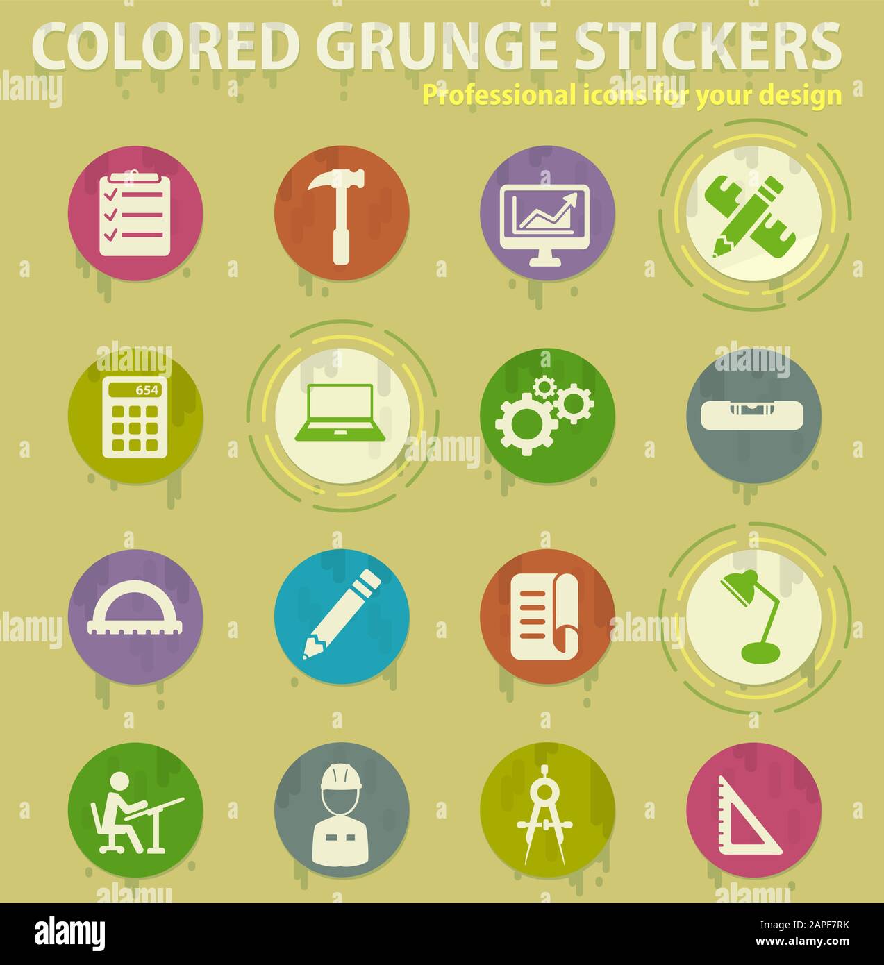 engineering colored grunge icons Stock Vector Image & Art - Alamy