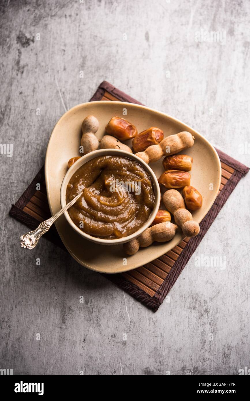 Dates Tamarind Chutney - Khajoor crushed to paste and mixed with Imli ...