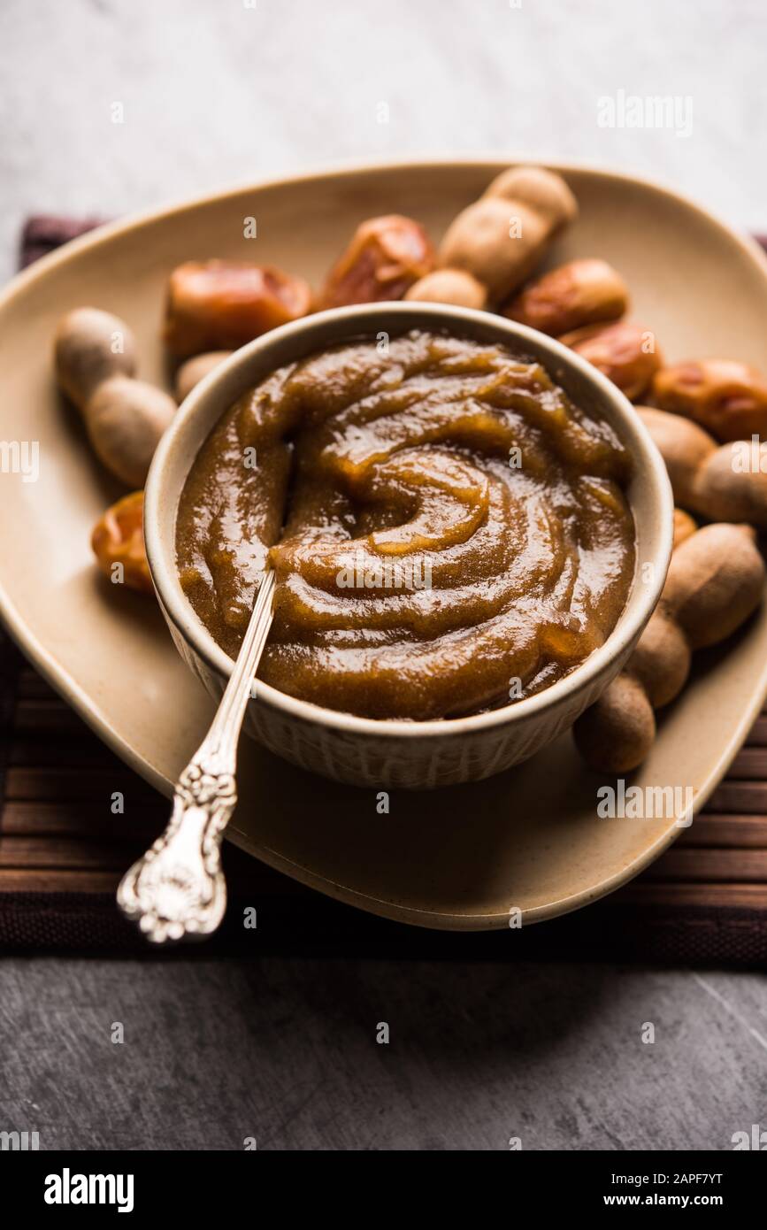 Dates Tamarind Chutney - Khajoor crushed to paste and mixed with Imli ...