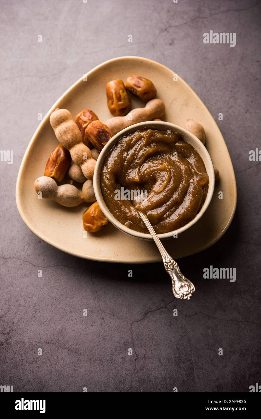Dates Tamarind Chutney - Khajoor crushed to paste and mixed with Imli ...