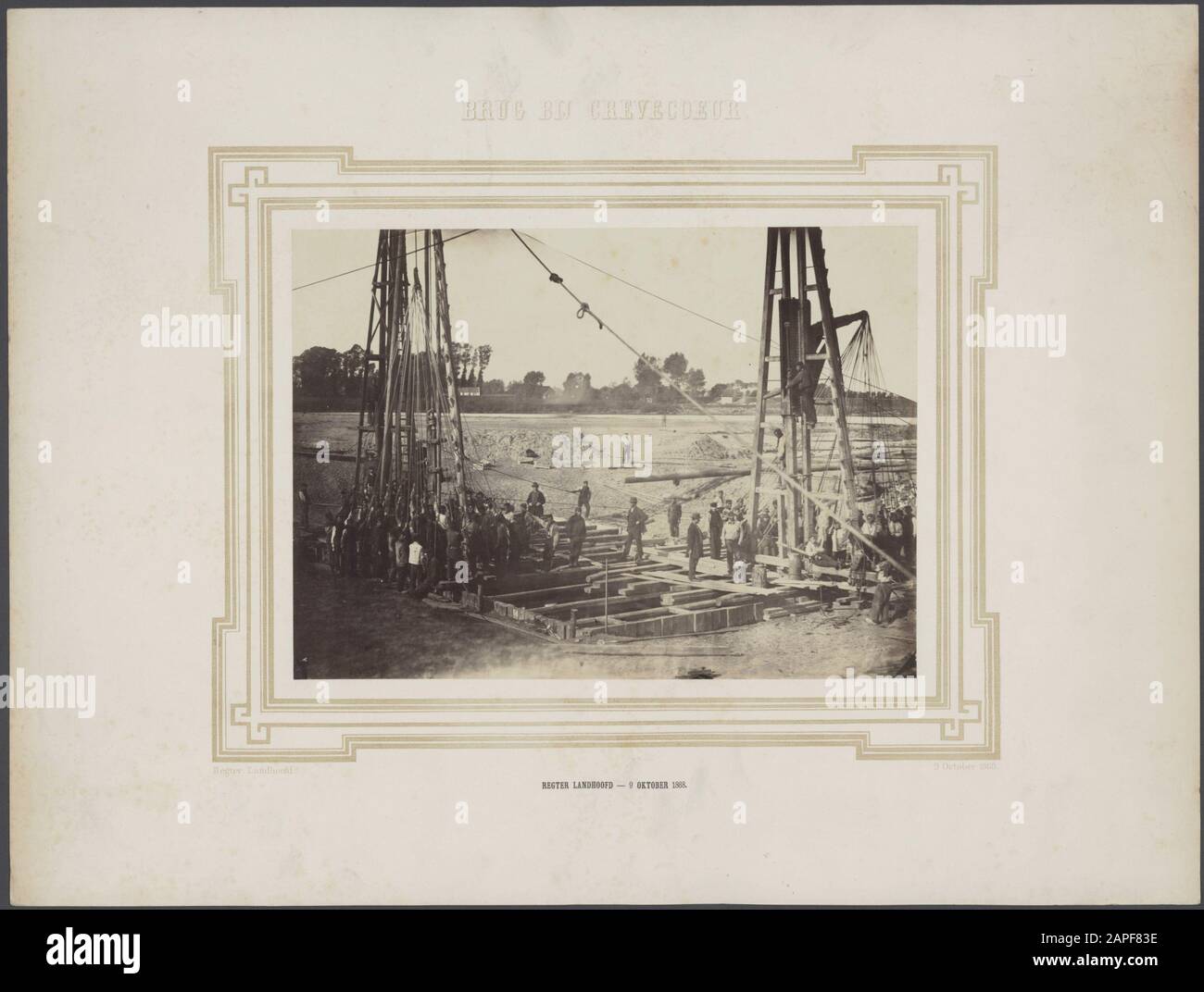 Construction of the foundation of the railway bridge, using piles ...