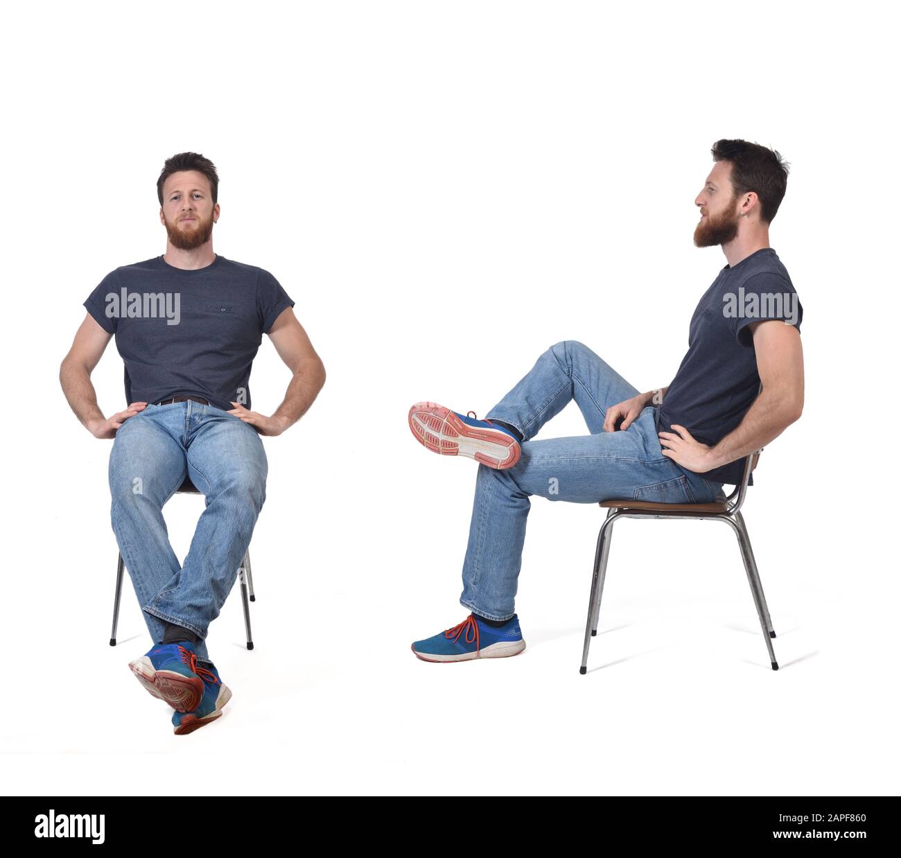 portrait of man sitting on a chair front and profile Stock Photo - Alamy