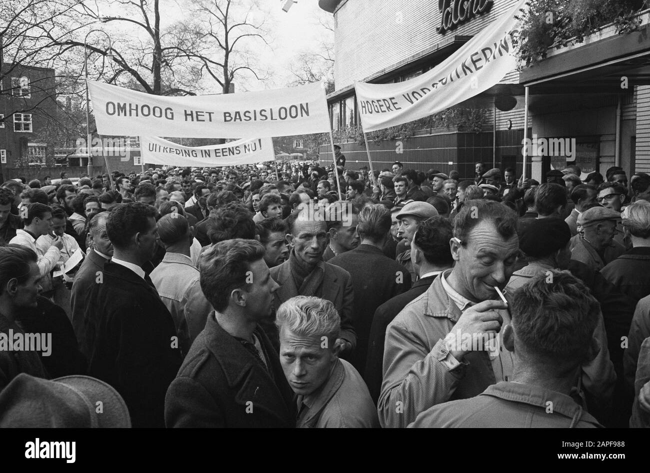 Construction workers on strike. Big crowds entrance Bellevue Date ...