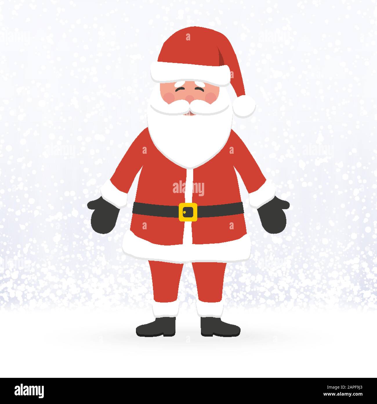 Santa Claus concept with Santa standing in the snow and blue snow fall ...
