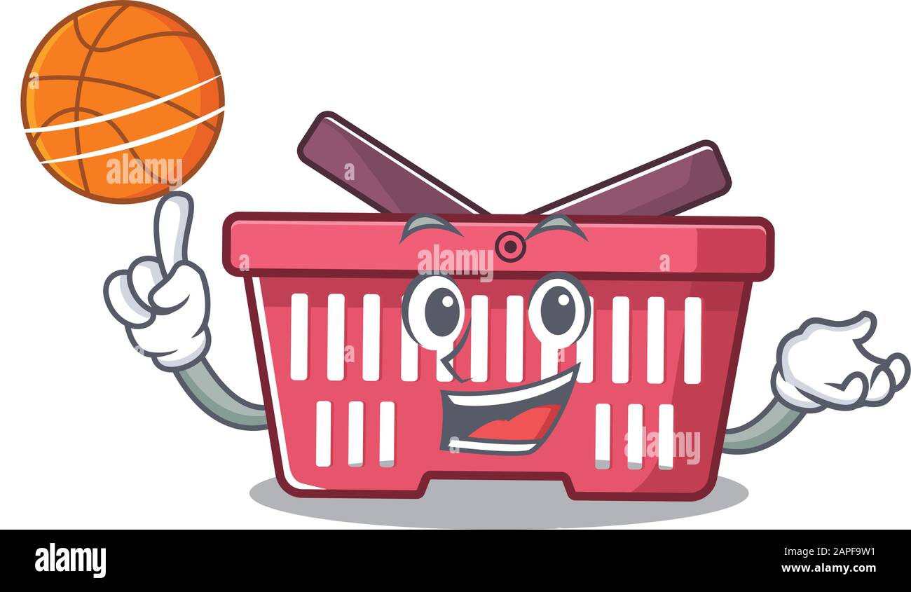 A mascot picture of shopping basket cartoon character playing ...