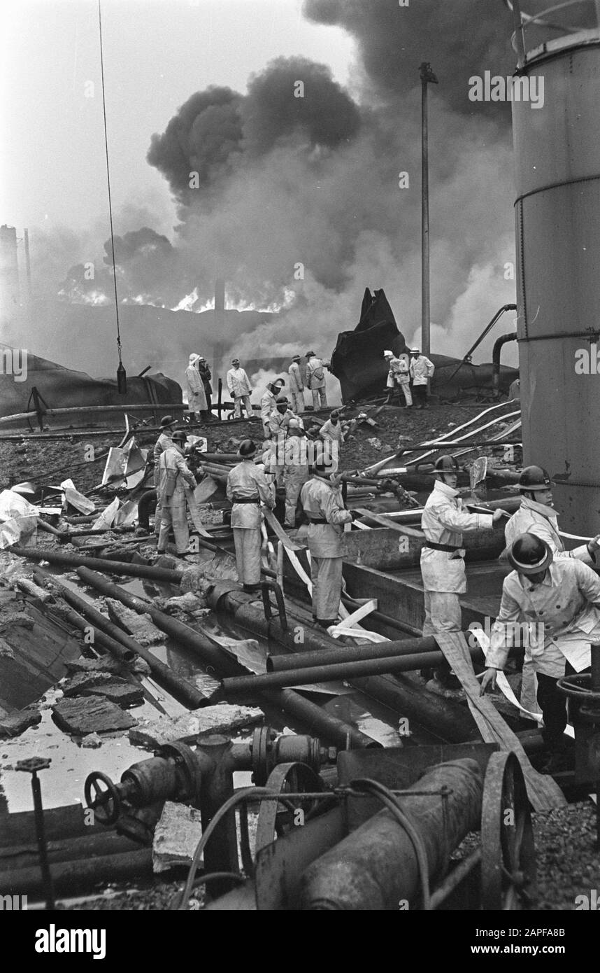 Fire at Shell in Botlek area, the fire brigade tries to extinguish the ...