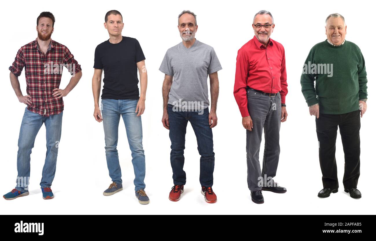 group of man of different ages in white background Stock Photo - Alamy