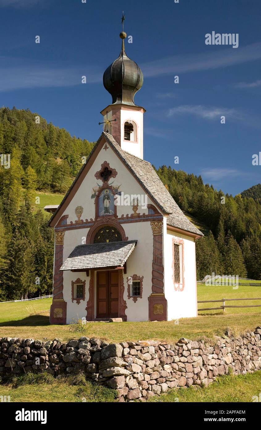 Church of St. John in Ranui, Dolomites, South Tyrol, Italy Stock Photo ...