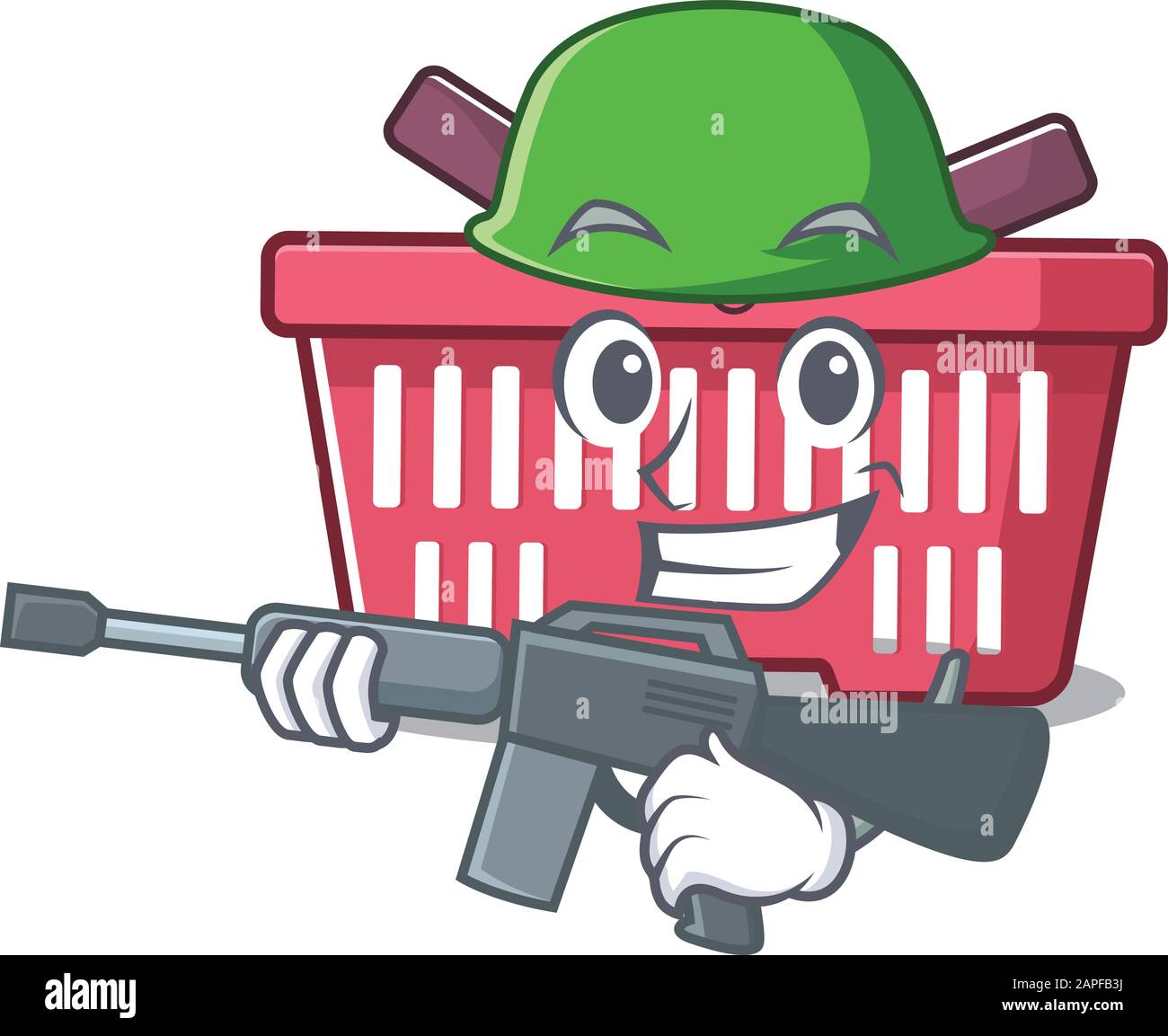 A cartoon design of shopping basket Army with machine gun Stock Vector ...