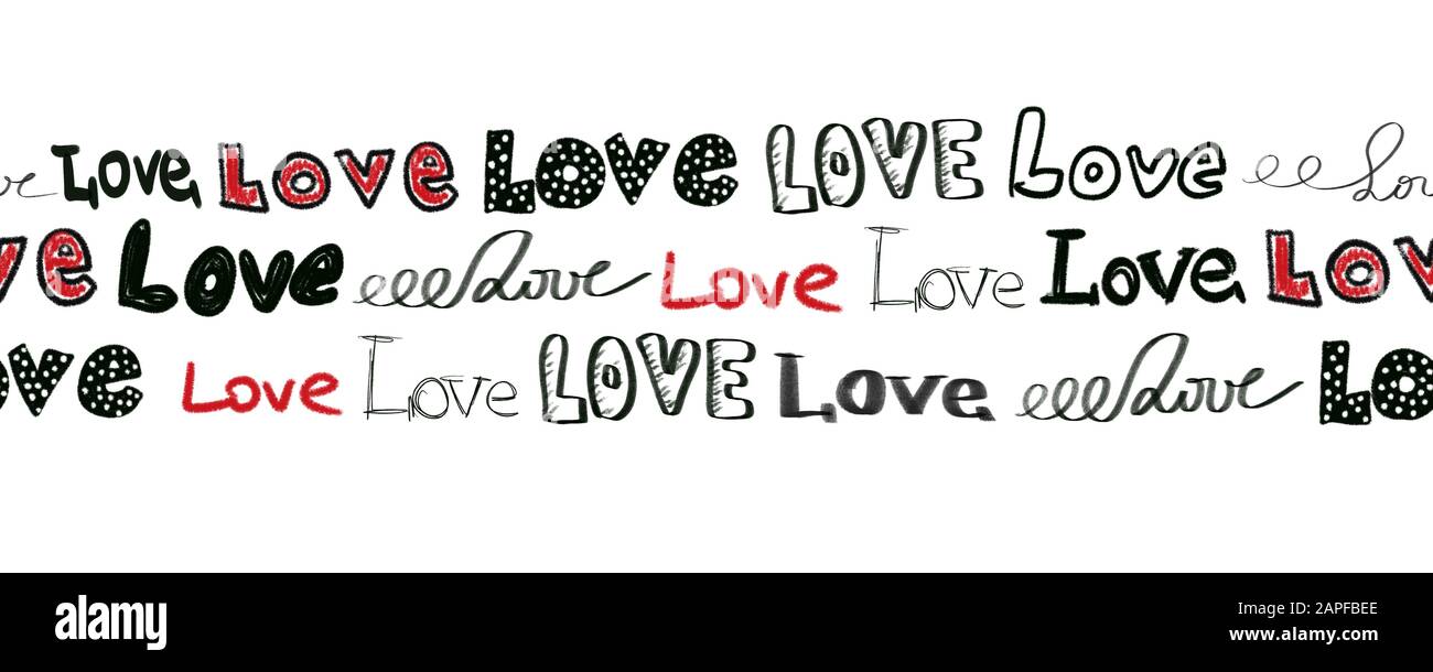 Seamless border Love lettering. Hand written lettering repeating ...