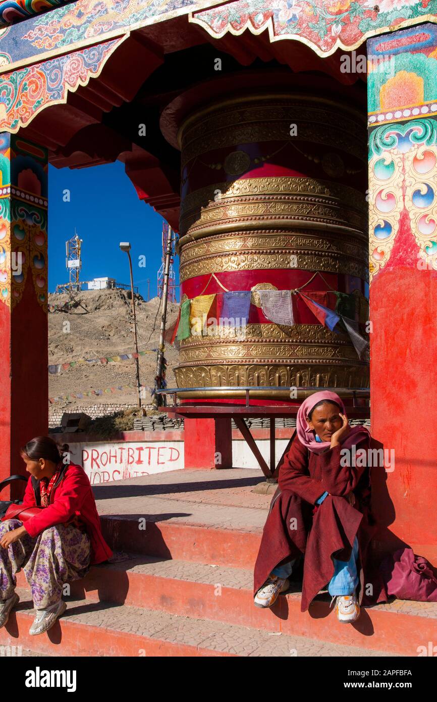 Huge Mani wheel at street, also known as Prayer wheel of Tibetan ...