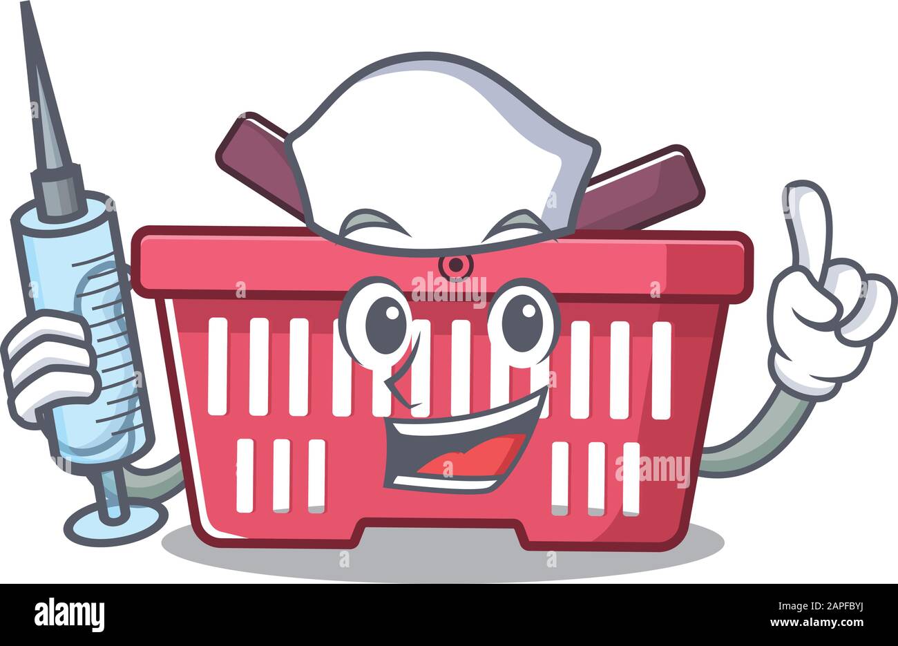 Smiley Nurse shopping basket cartoon character with a syringe Stock ...