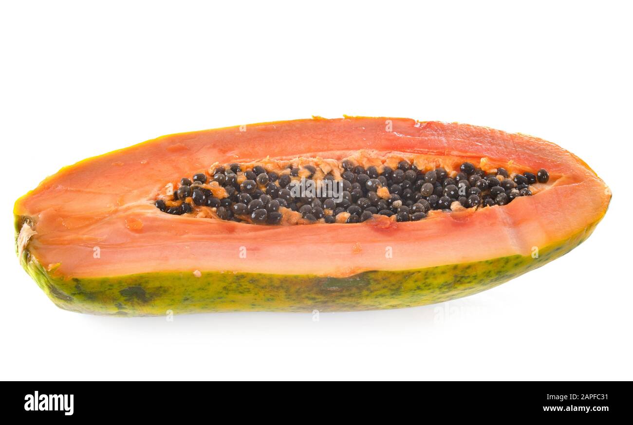 open papaya in front of white background Stock Photo - Alamy