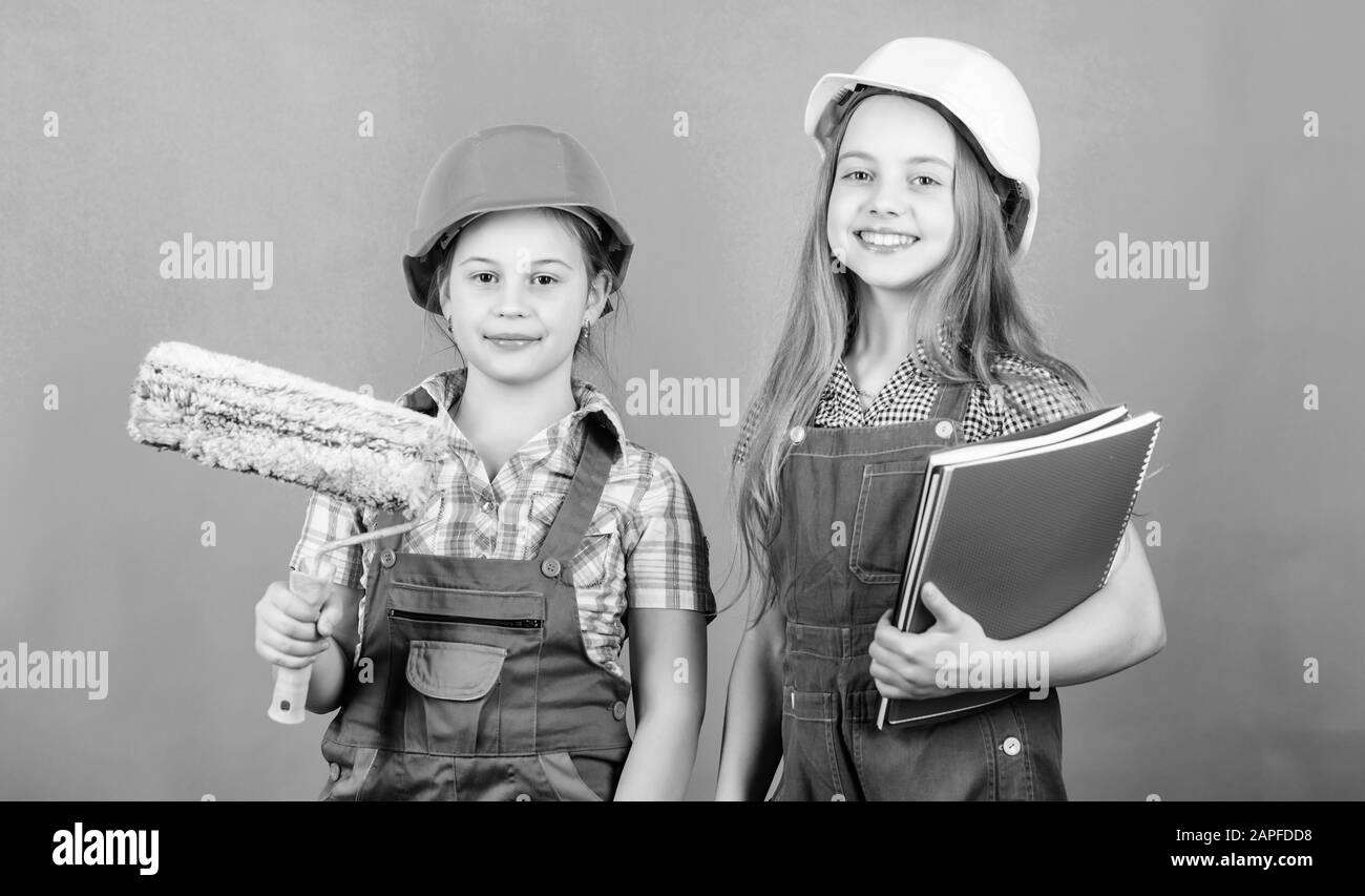 Home improvement activities. Future profession. Kids girls planning ...