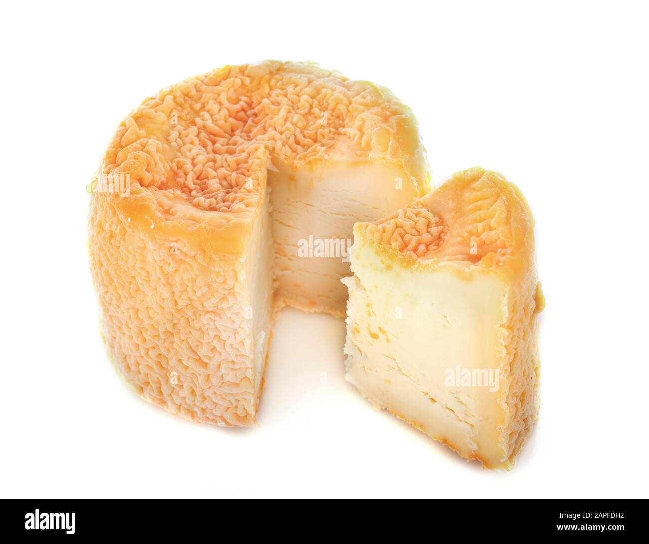 Langres cheese in front of white background Stock Photo - Alamy