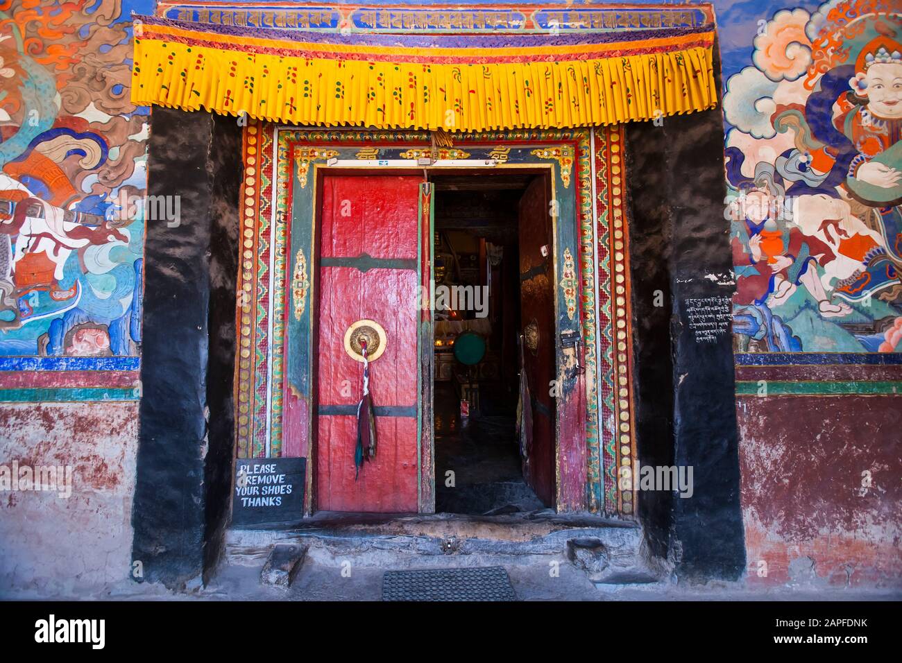 Wall paintings, Hemis gompa or Hemis monastery, tibetan buddhism temple ...