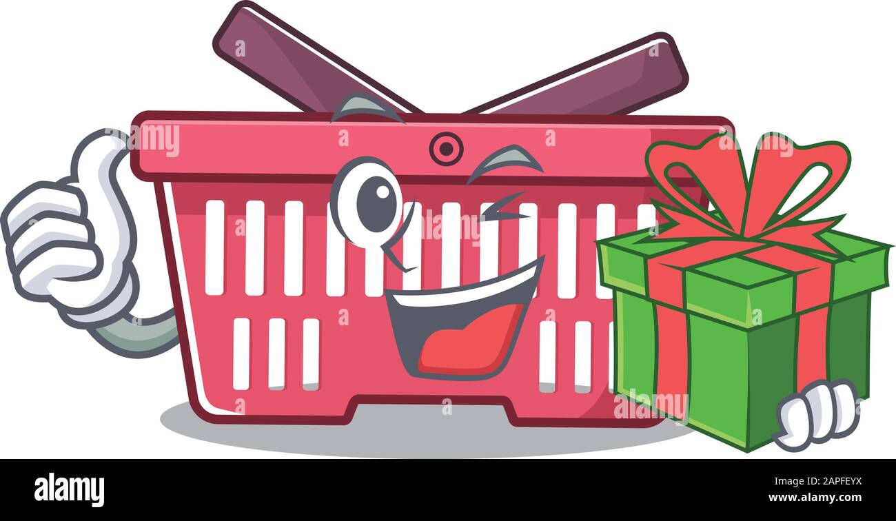 Smiley shopping basket character with gift box Stock Vector Image & Art ...
