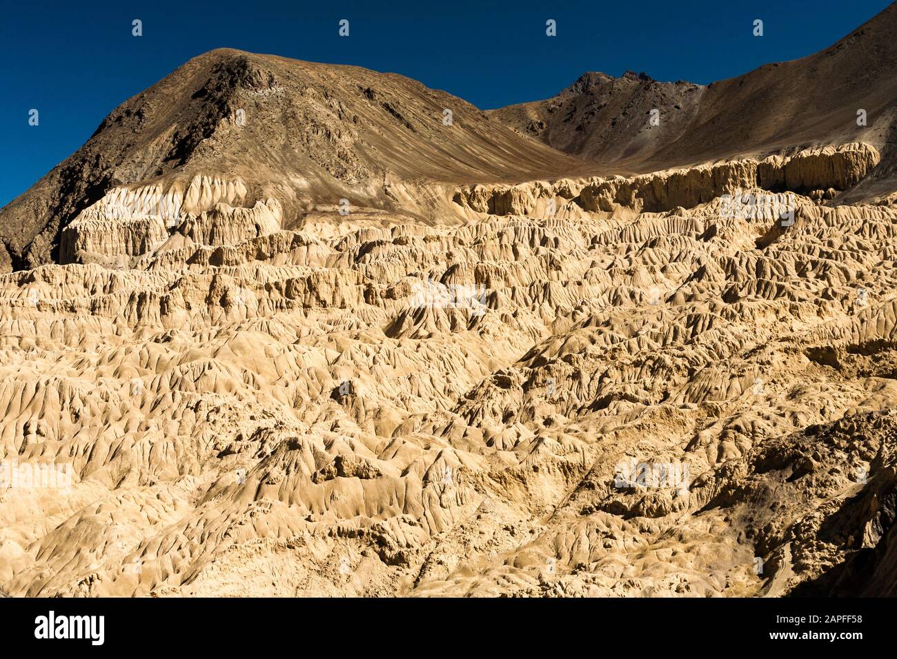 The Moonland is eroded yellow rock's landform, near Lamayuru monastery ...