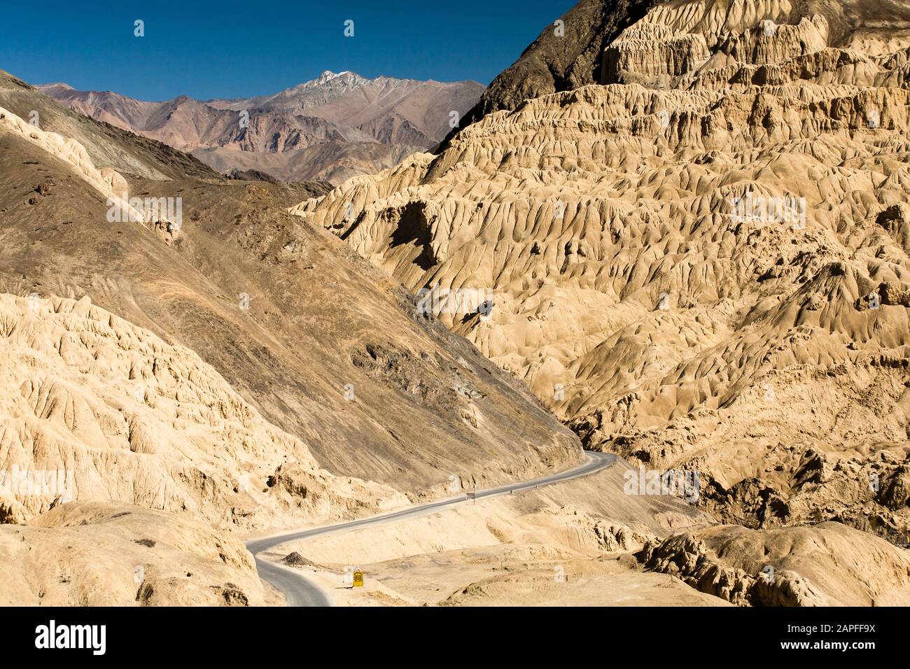 The Moonland is eroded yellow rock's landform, near Lamayuru monastery ...