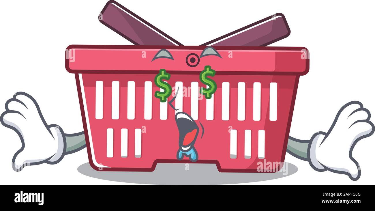 Happy rich shopping basket with Money eye cartoon character style Stock ...