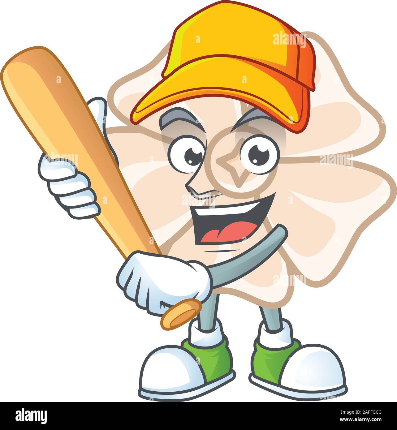 Sporty smiling chinese white flower cartoon mascot with baseball Stock ...