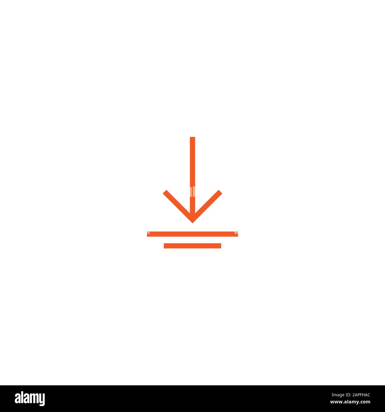 red thin arrow down icon. flat download sign isolated on white. point ...