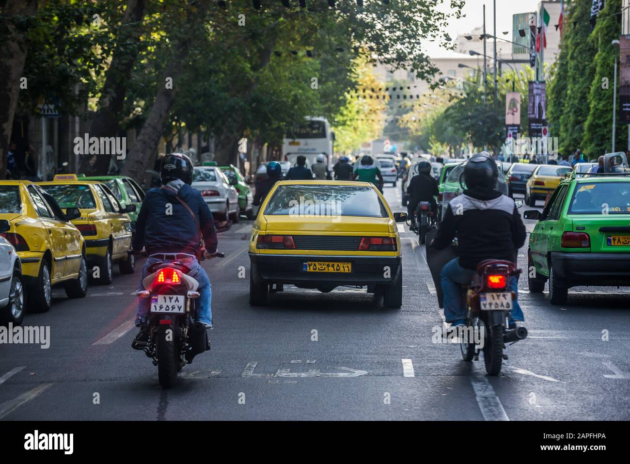 Traffic on a street in Tehran city, capital of Iran and Tehran Province ...